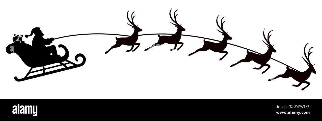 Santa Claus rides in a sleigh in harness on the reindeer Stock Vector ...