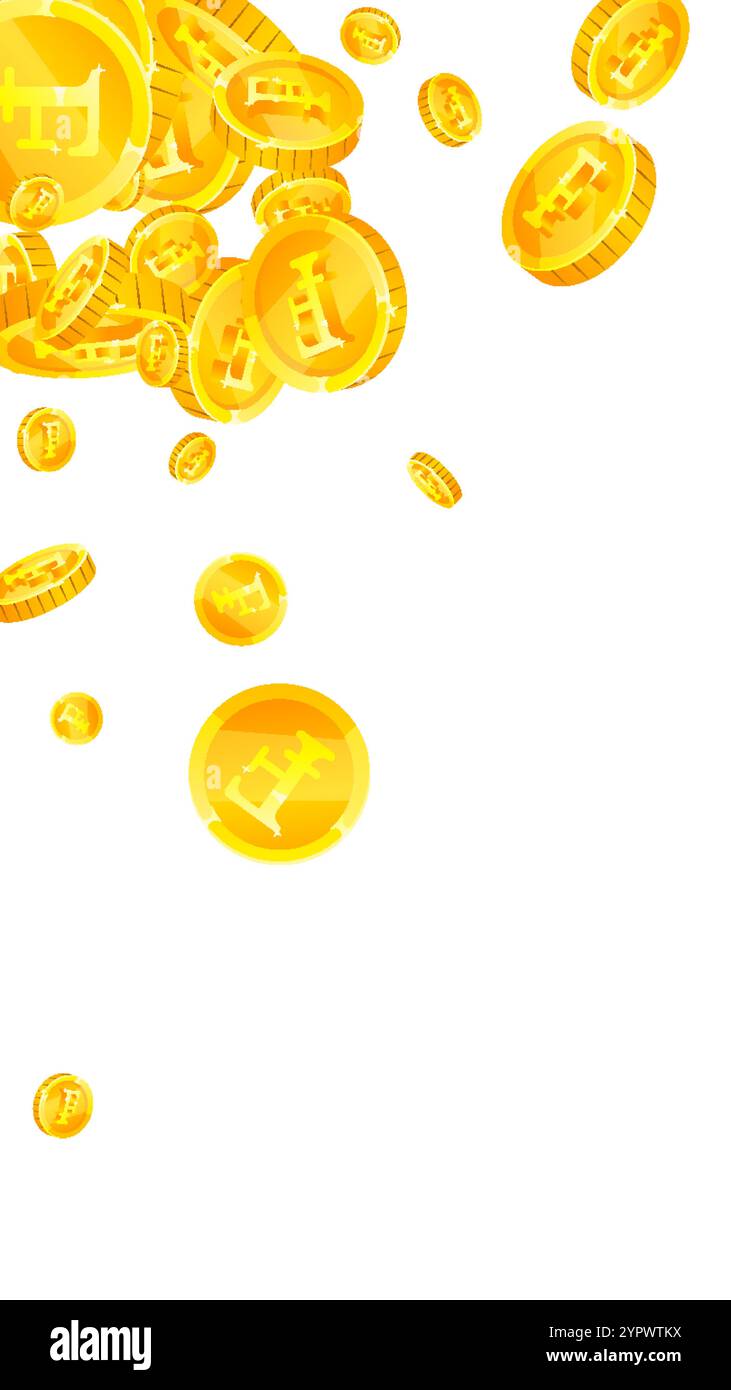 Swiss franc coins falling. Gold scattered CHF coins. Switzerland money ...