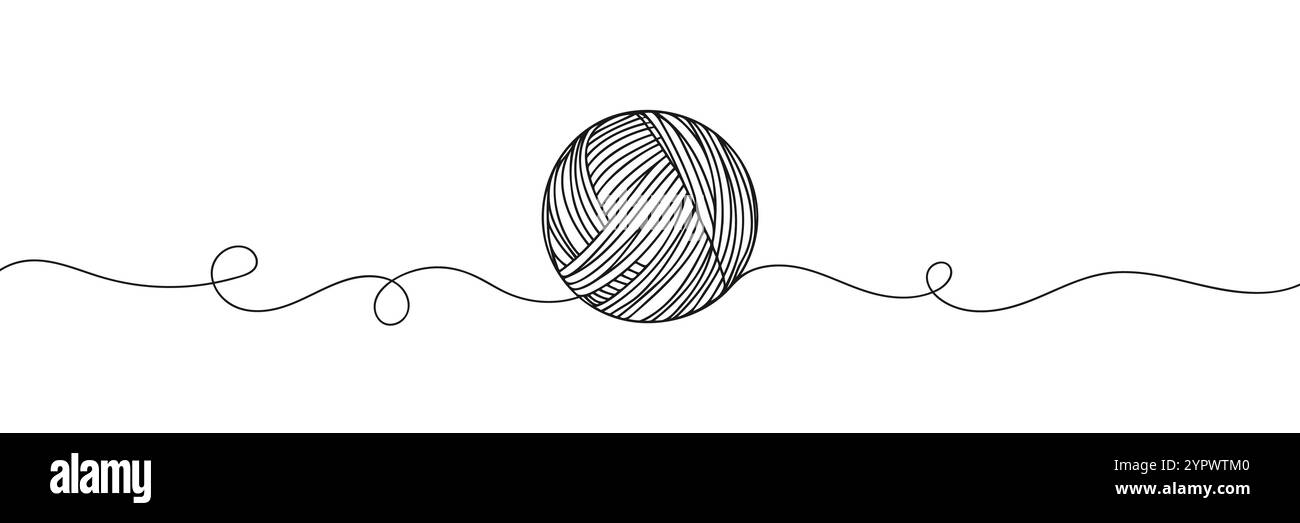 Ball of yarn continuous line sign. Round skein of knitting thread ...