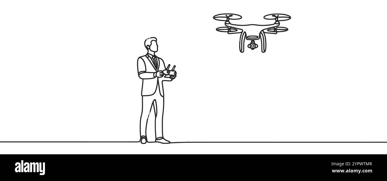continuous line drawing of a drone camera.one line drawing of a flying ...