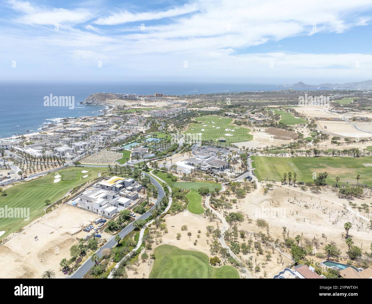 Aerial view of luxury golf course on the pacific ocean in Los Cabos ...