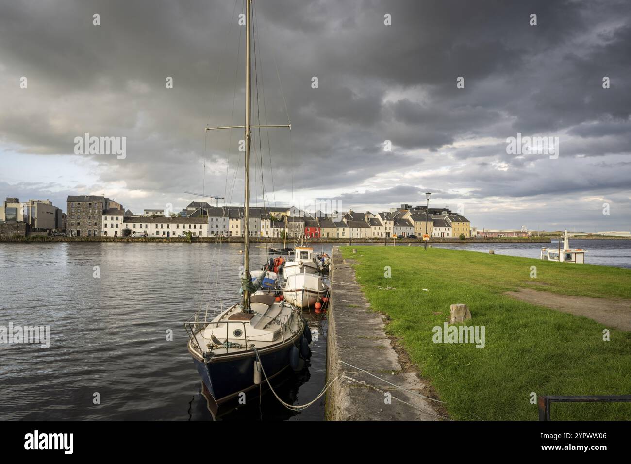 Boat anchored in Eglinton Canal Sea Lock, The Long Walk, Galway ...