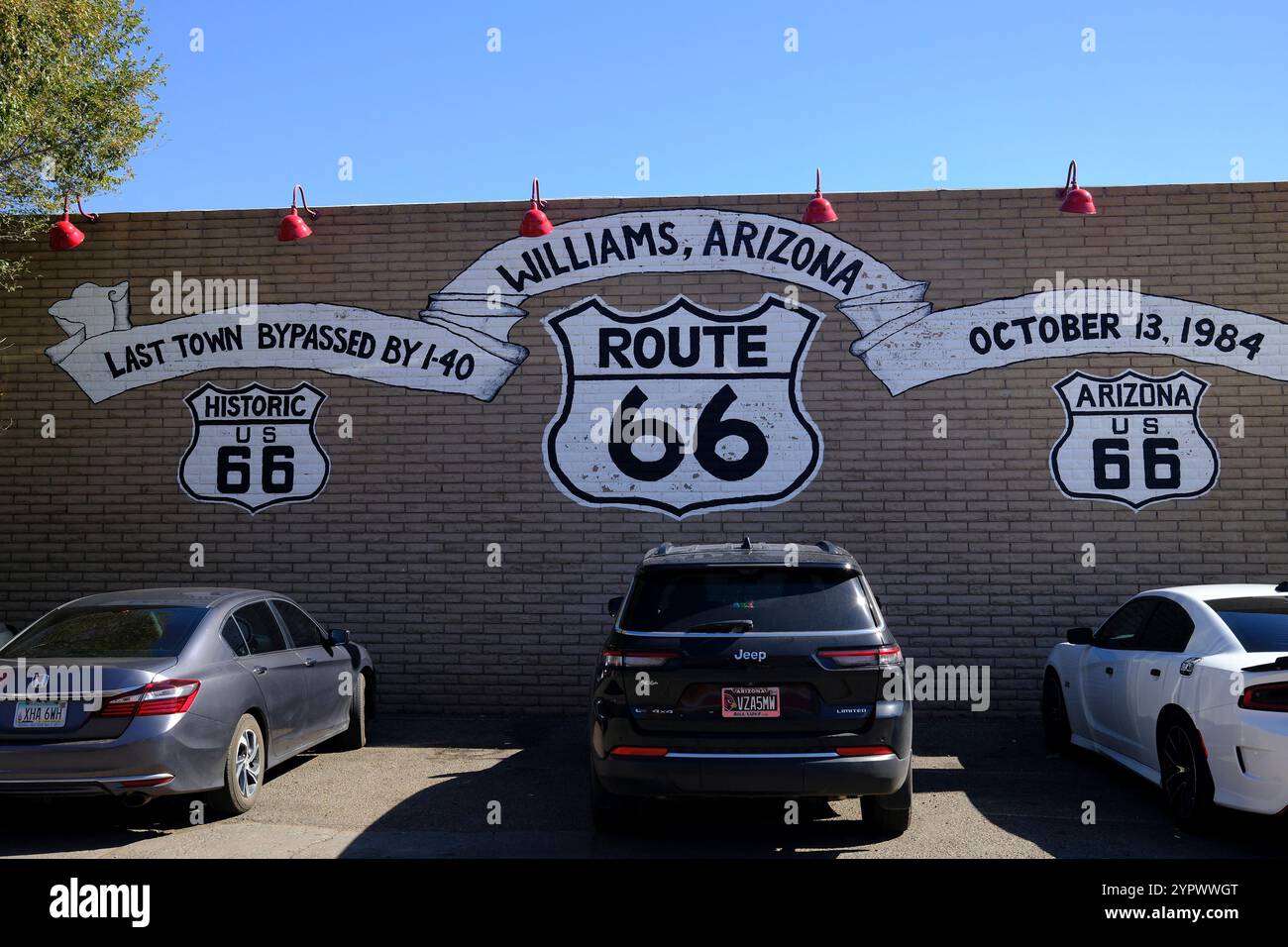 Route 66 Sign on a building in Williams, Arizona indicating it was the ...
