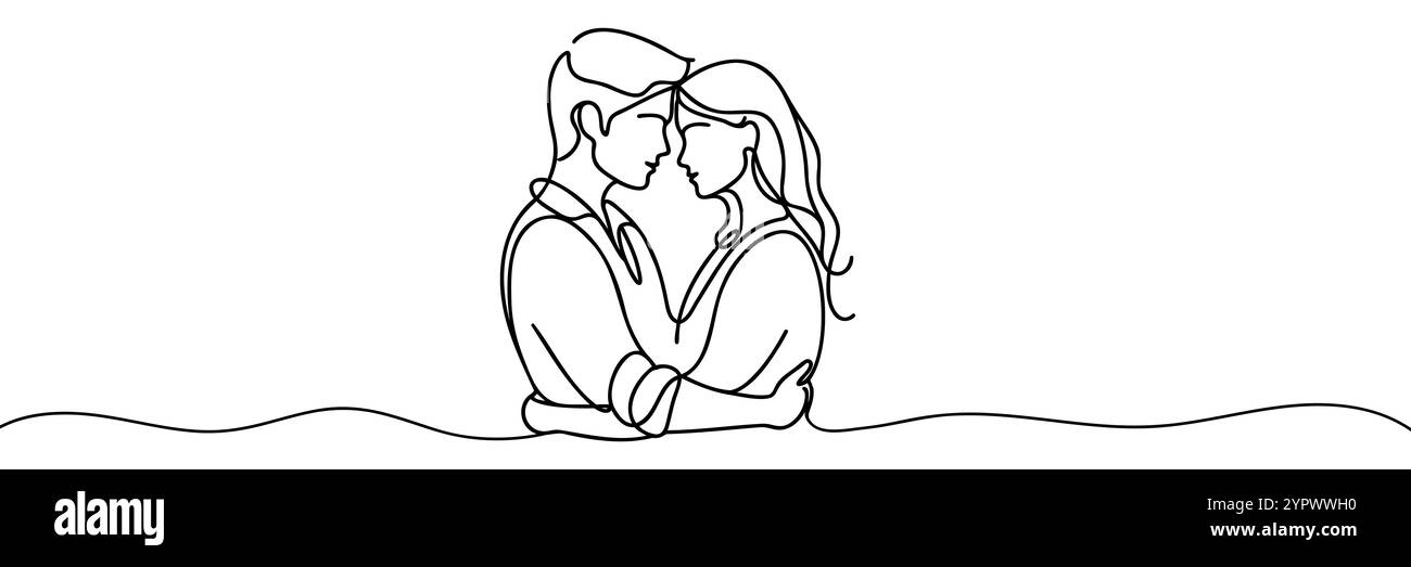 Single line drawing of a cute beautiful couple. Couple hugging ...