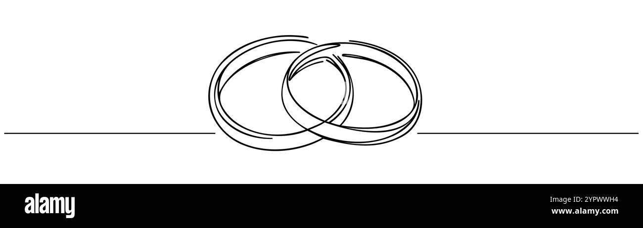 Wedding rings in a minimalist one line drawing, symbolizing love ...