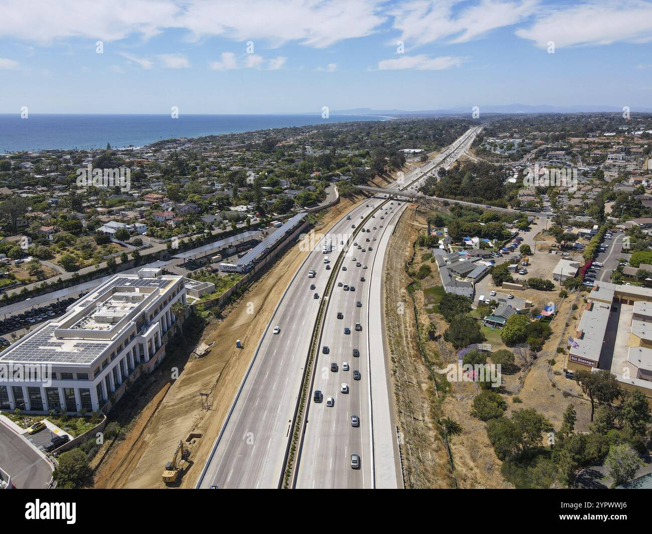 Aerial view of highway transportation with small traffic, highway ...