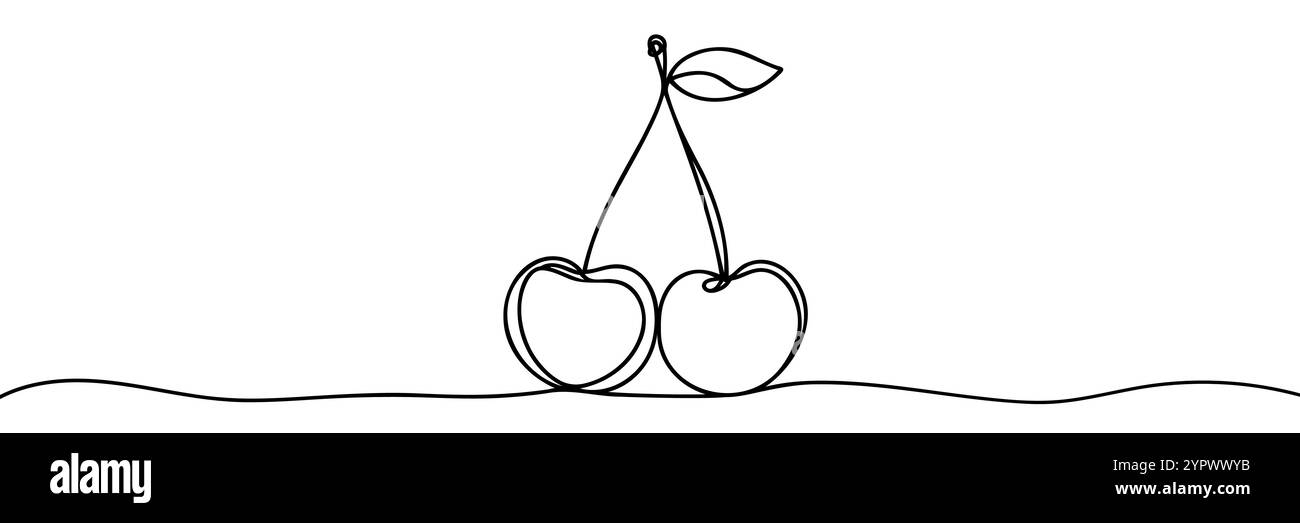 Continuous one line drawing cherry. Vector illustration. Black line art ...