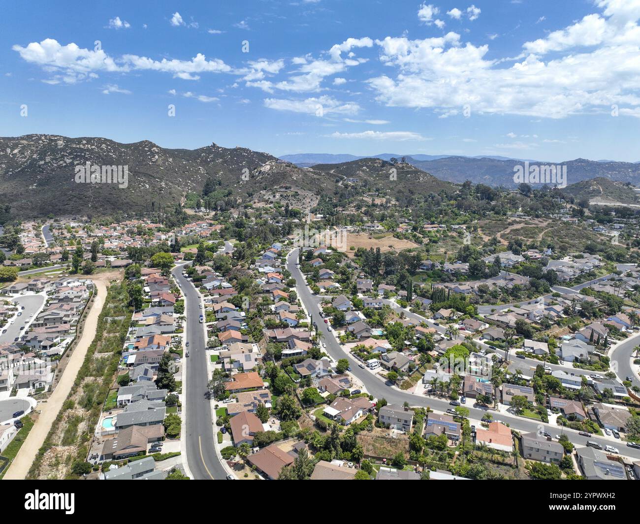 Aerial view of middle class community big houses, Escondido, South ...