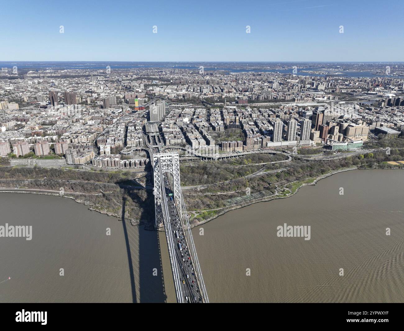 Aerial view of George Washington Bridge in Fort Lee, NJ. George ...
