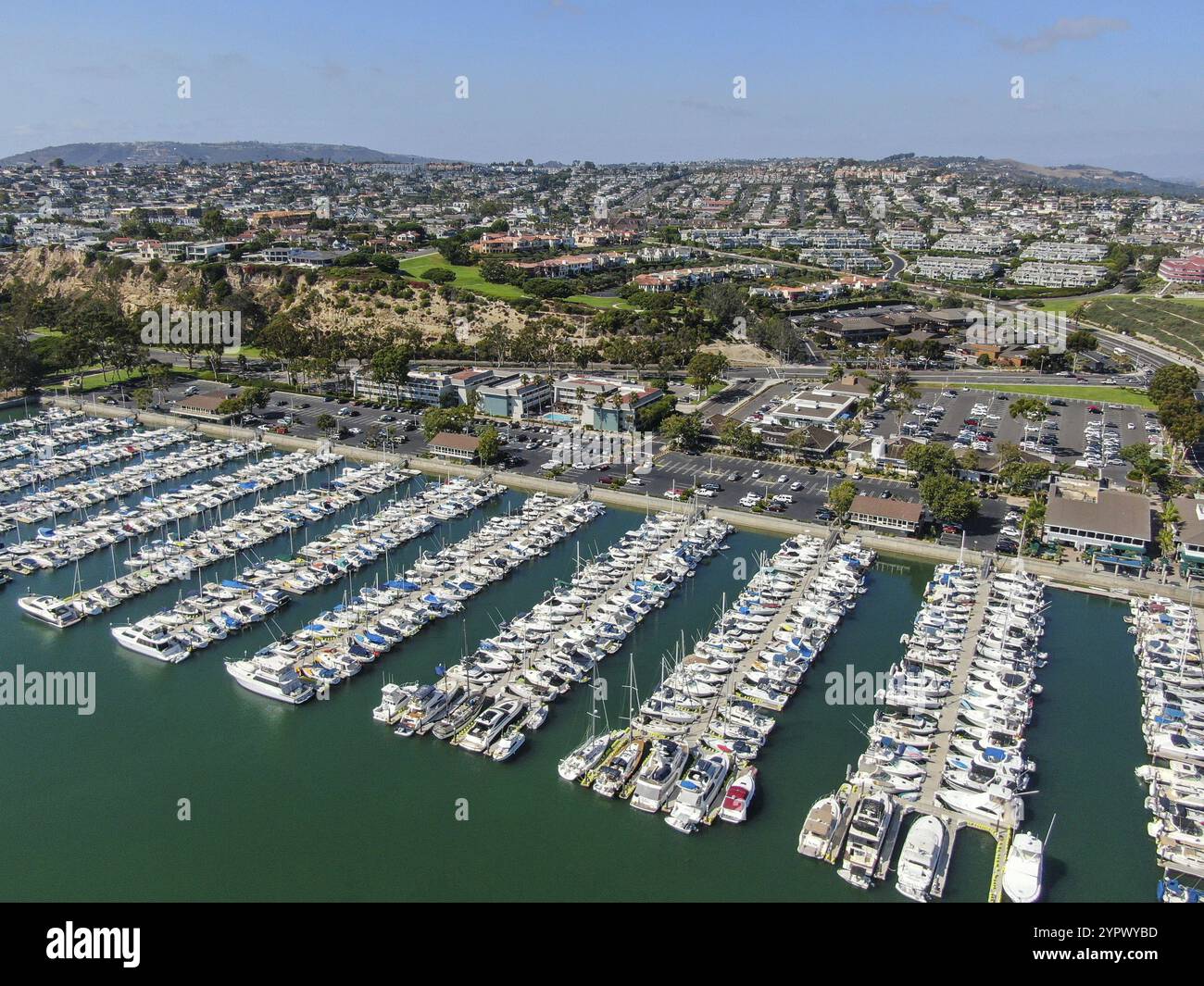 Aerial view of Dana Point Harbor and her marina with yacht and sailboat ...