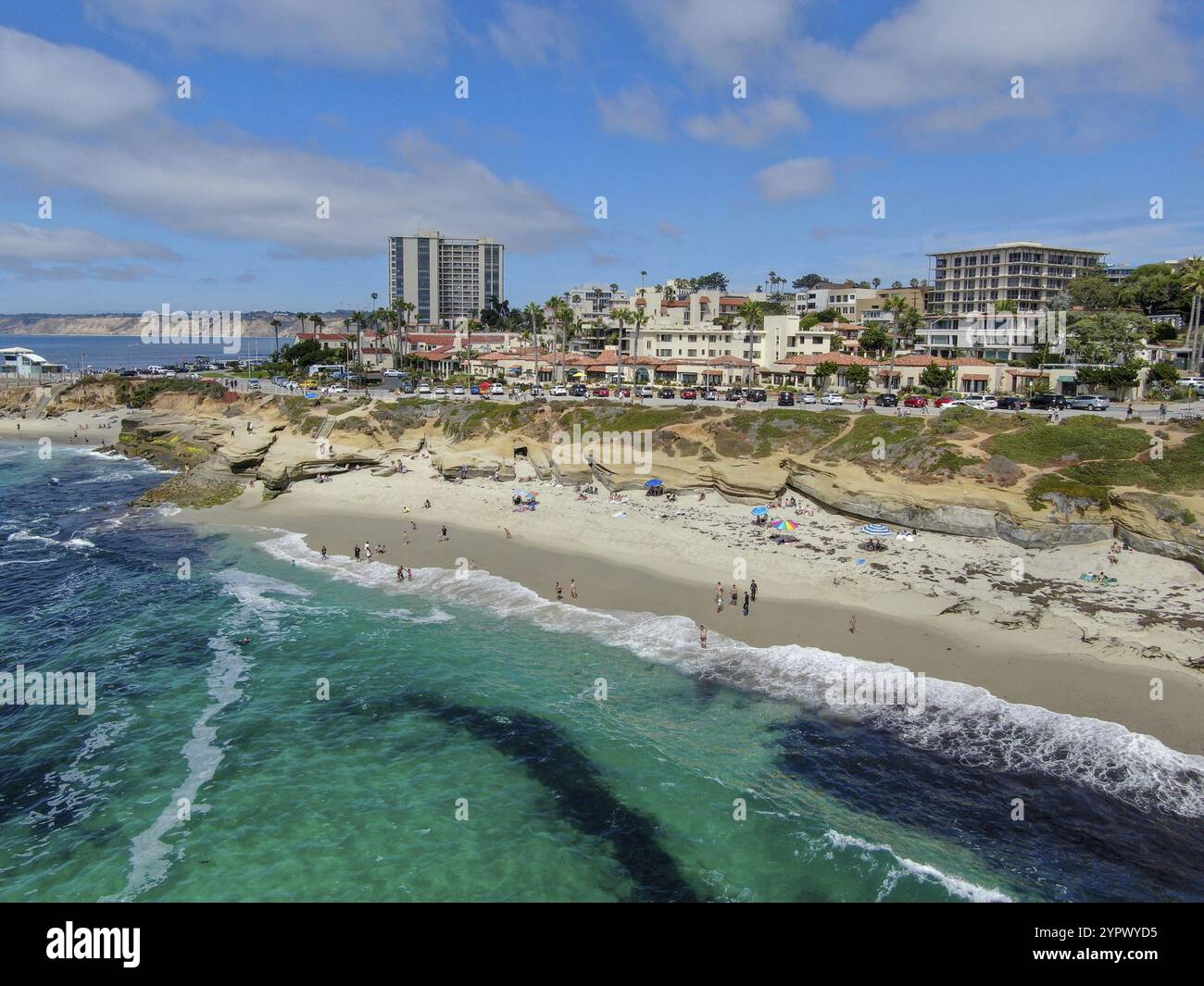 Beachgoers enjoying a beautiful sunny afternoon at La Jolla Cove in San ...