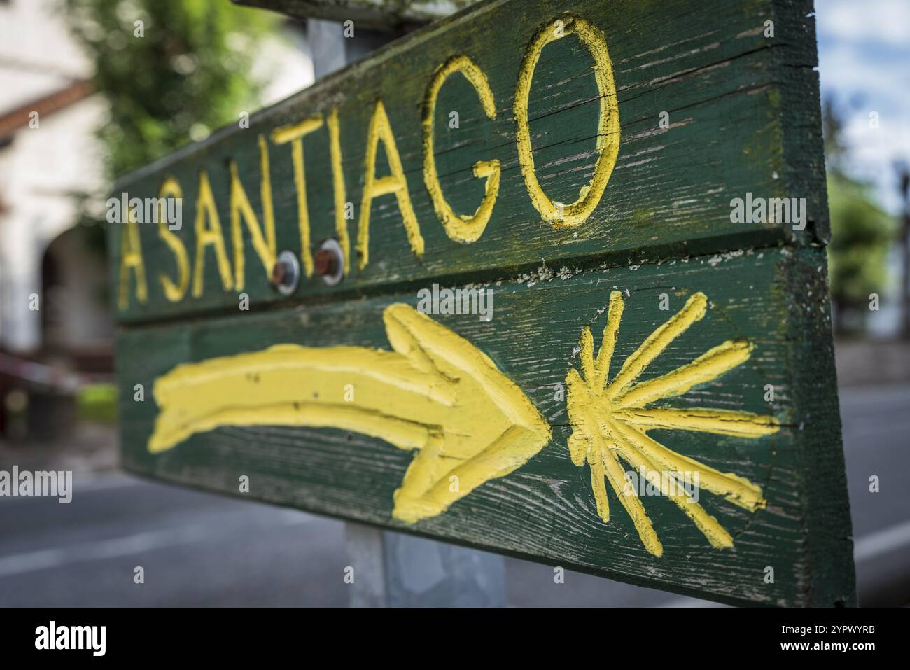 Camino de Santiago indicator sign, Santiago's road, Burguete, Navarra ...