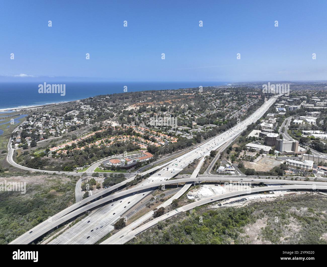 Aerial view of highway interchange and junction, San Diego Freeway ...