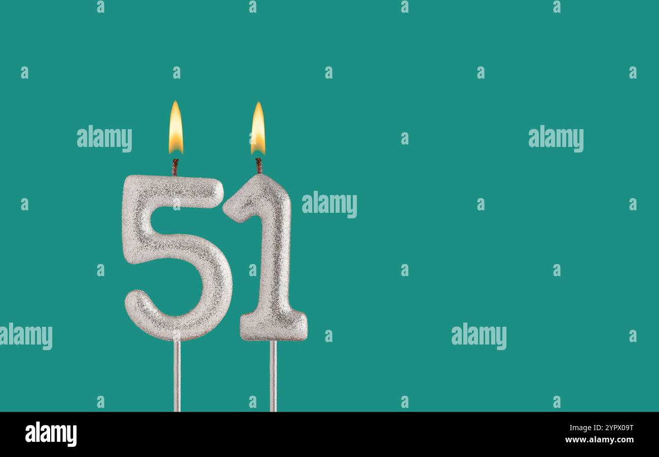 Birthday candle number 51 - Card on a green background Stock Photo - Alamy