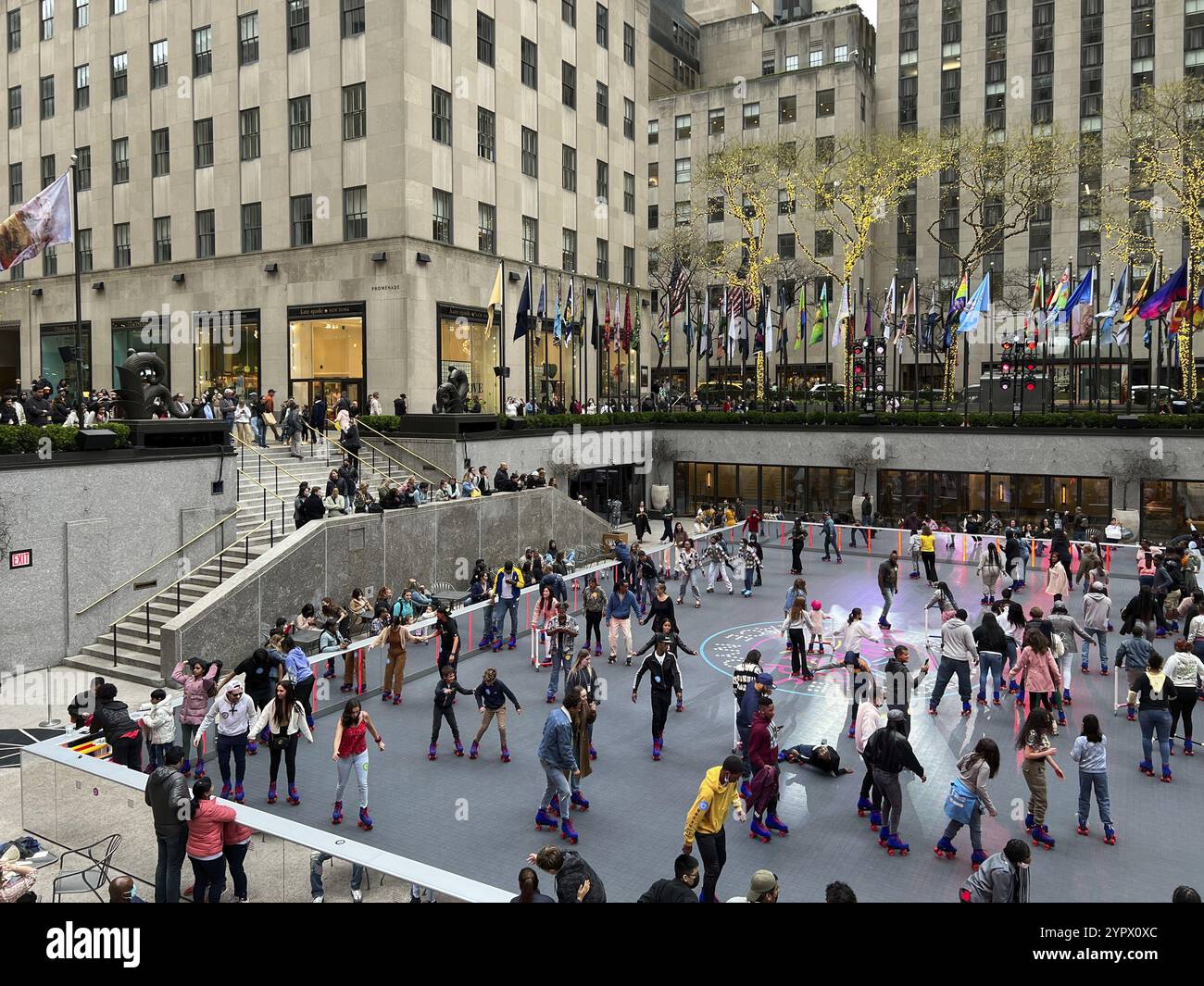 People are seen roller skating at Rockefeller Center in New York City ...