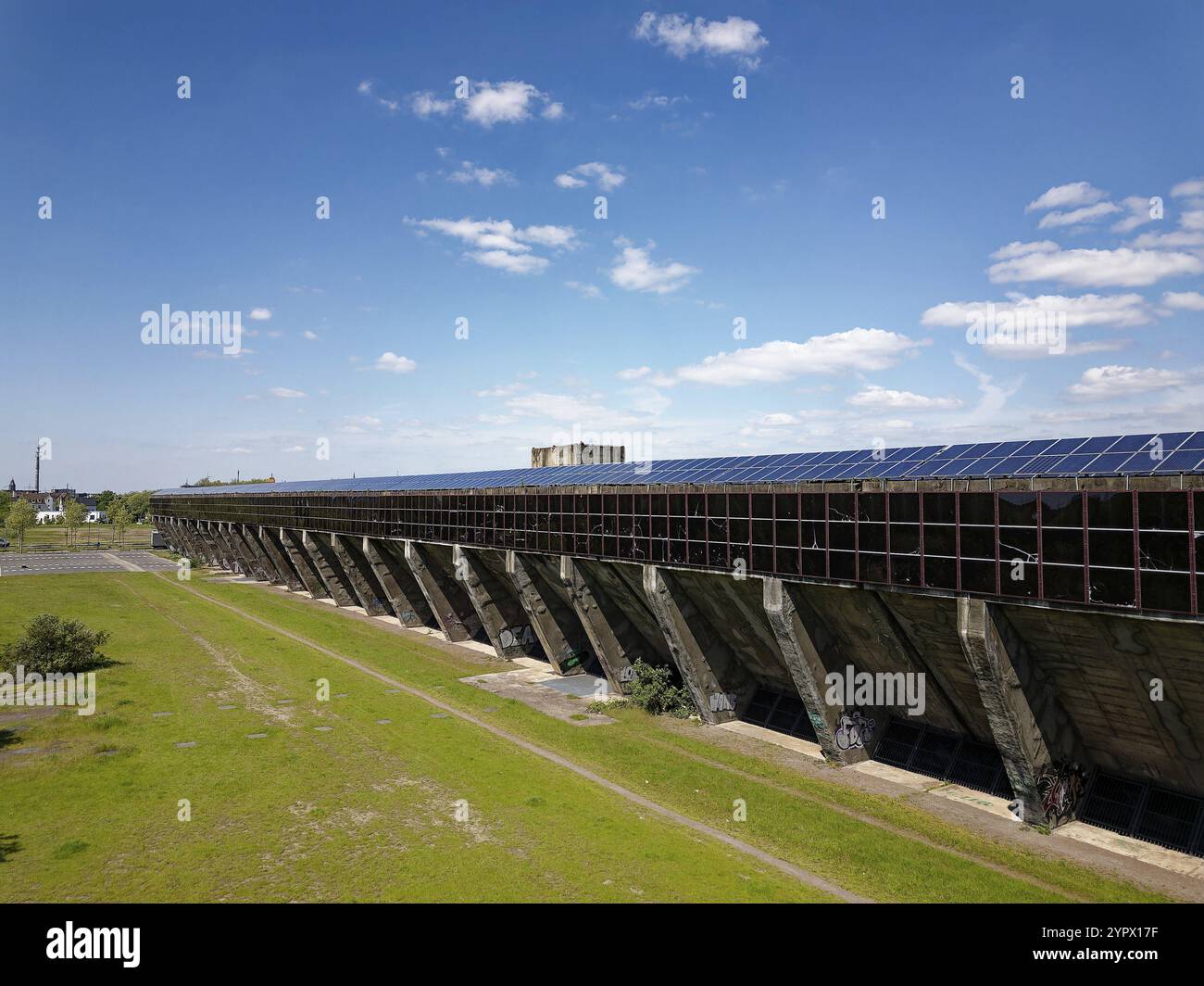 Solar panels on a former ore and coal bunker in Gelsenkirchen, North ...