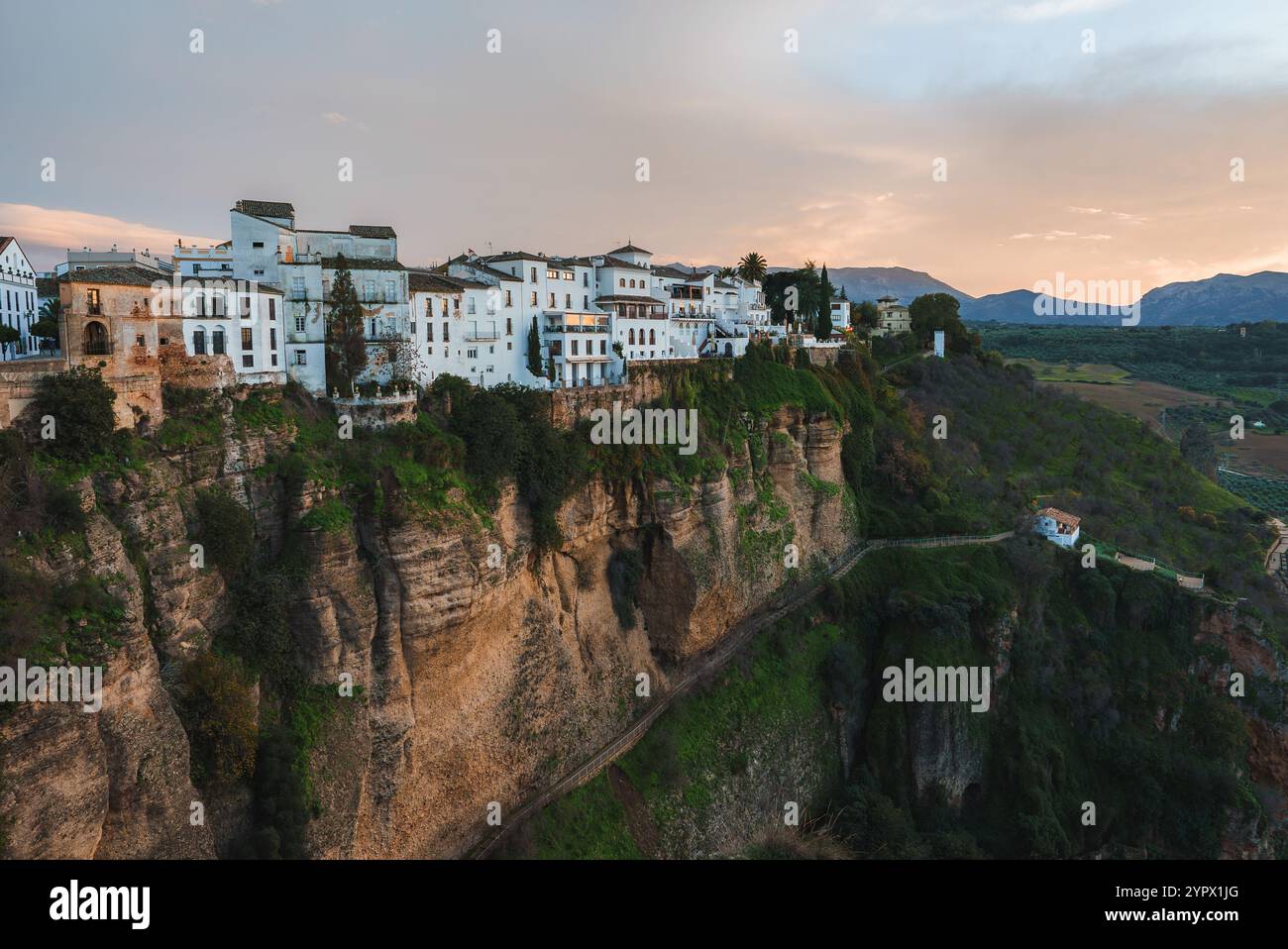 Ronda Town's Whitewashed Buildings on Cliff Edge in Spain Stock Photo ...