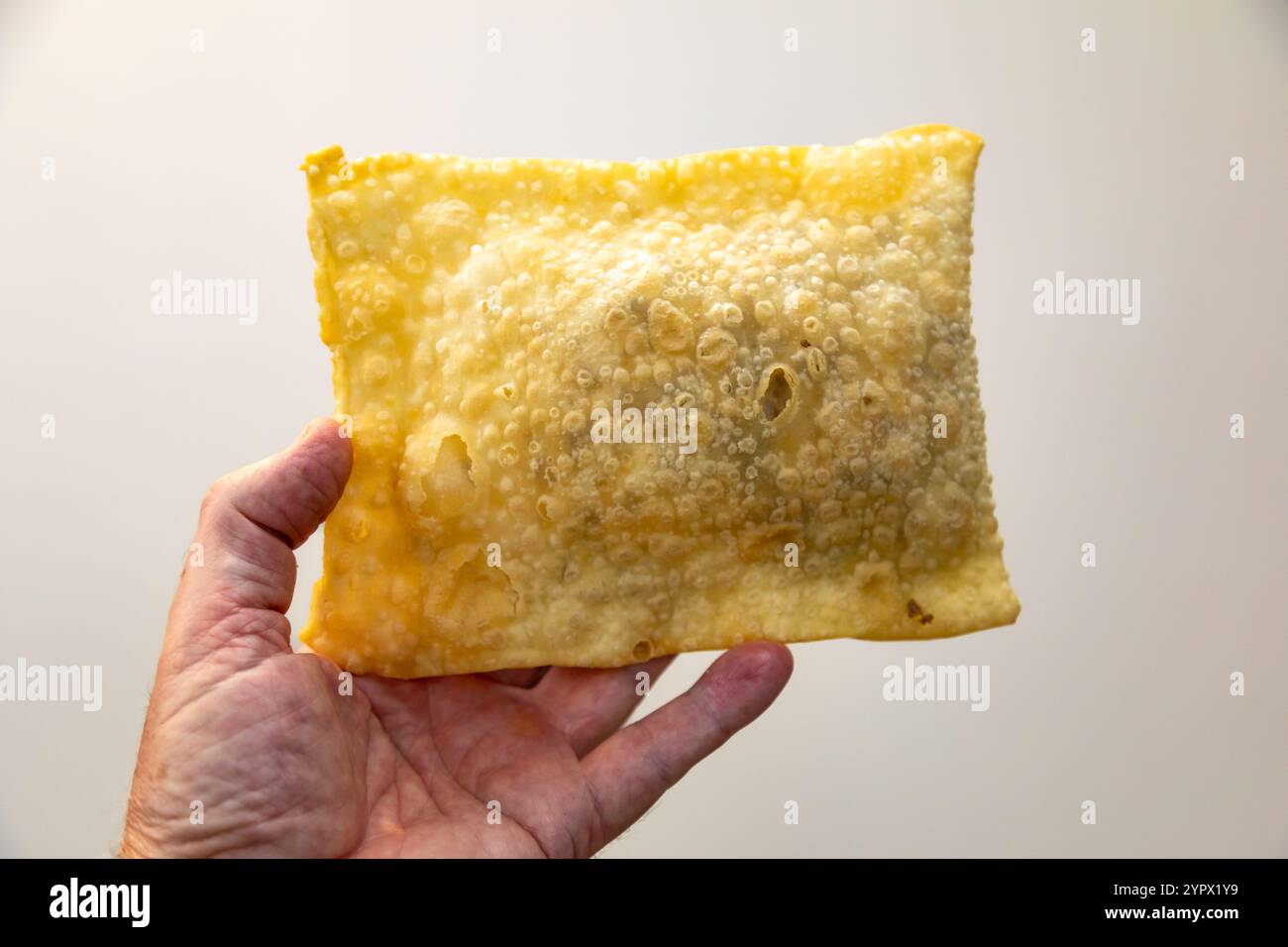 Traditional Brazilian fried pastry stuffed with ground beef. "Pastel de ...