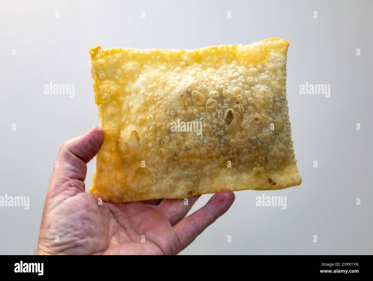 Traditional Brazilian fried pastry stuffed with ground beef. "Pastel de ...