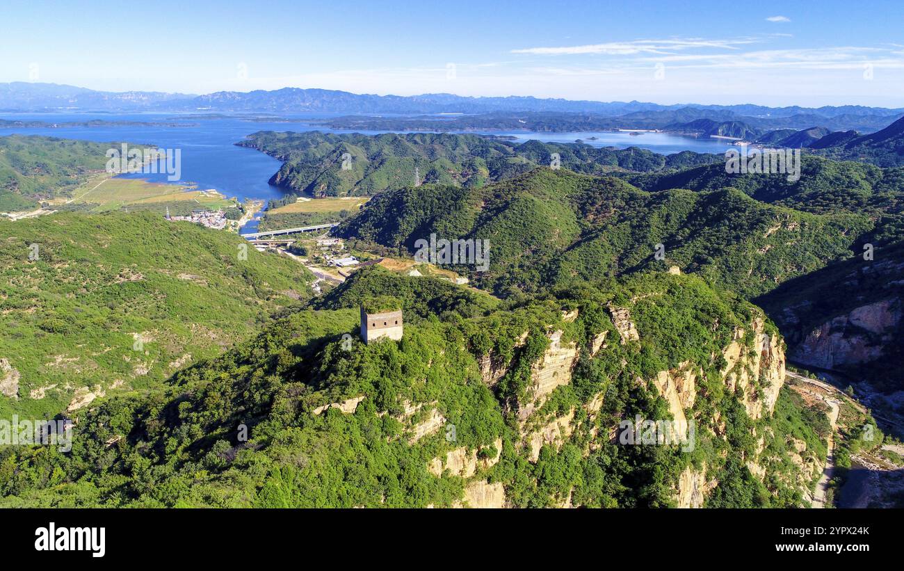 Aerial view of mountain with water reservoir on the background with ...