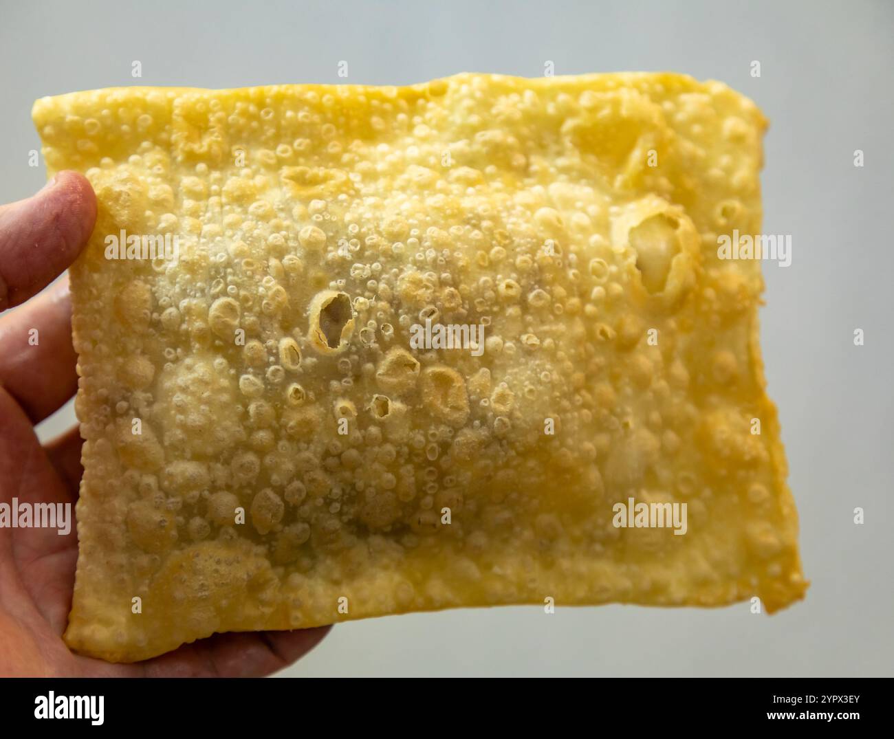 Traditional Brazilian fried pastry stuffed with ground beef. "Pastel de ...