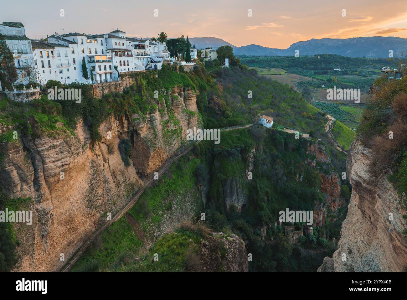 Ronda Town in Spain at Sunset with Cliffside Architecture Stock Photo ...