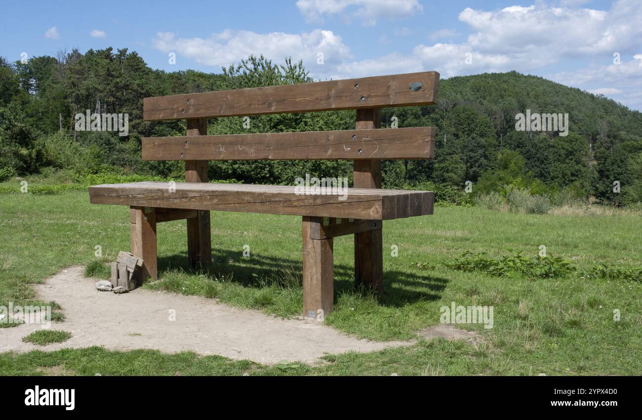 Unique brown giant wooden bench in Skycov village. Slovakia Stock Photo ...