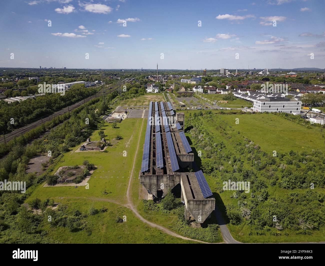 Solar panels on a former ore and coal bunker in Gelsenkirchen, North ...