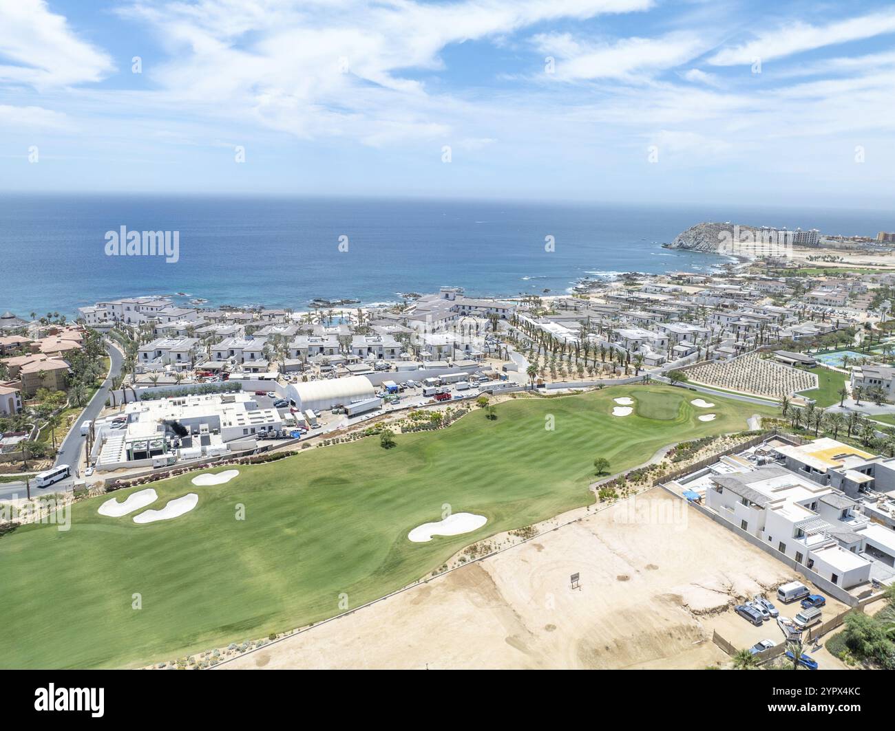 Aerial view of luxury golf course on the pacific ocean in Los Cabos ...