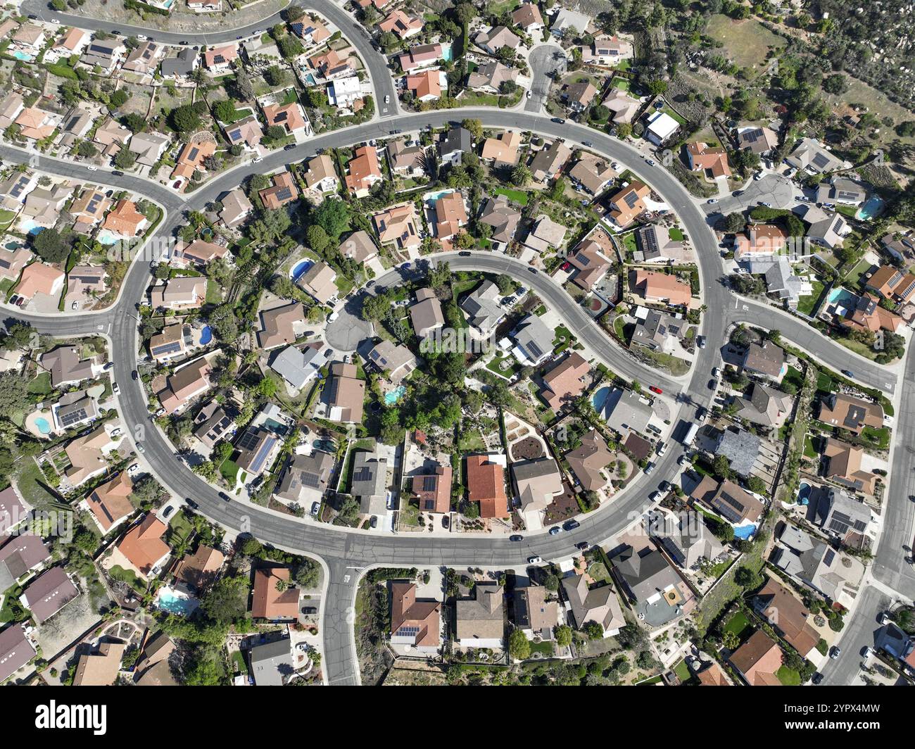 Aerial top view of middle class neighborhood with villas in South ...
