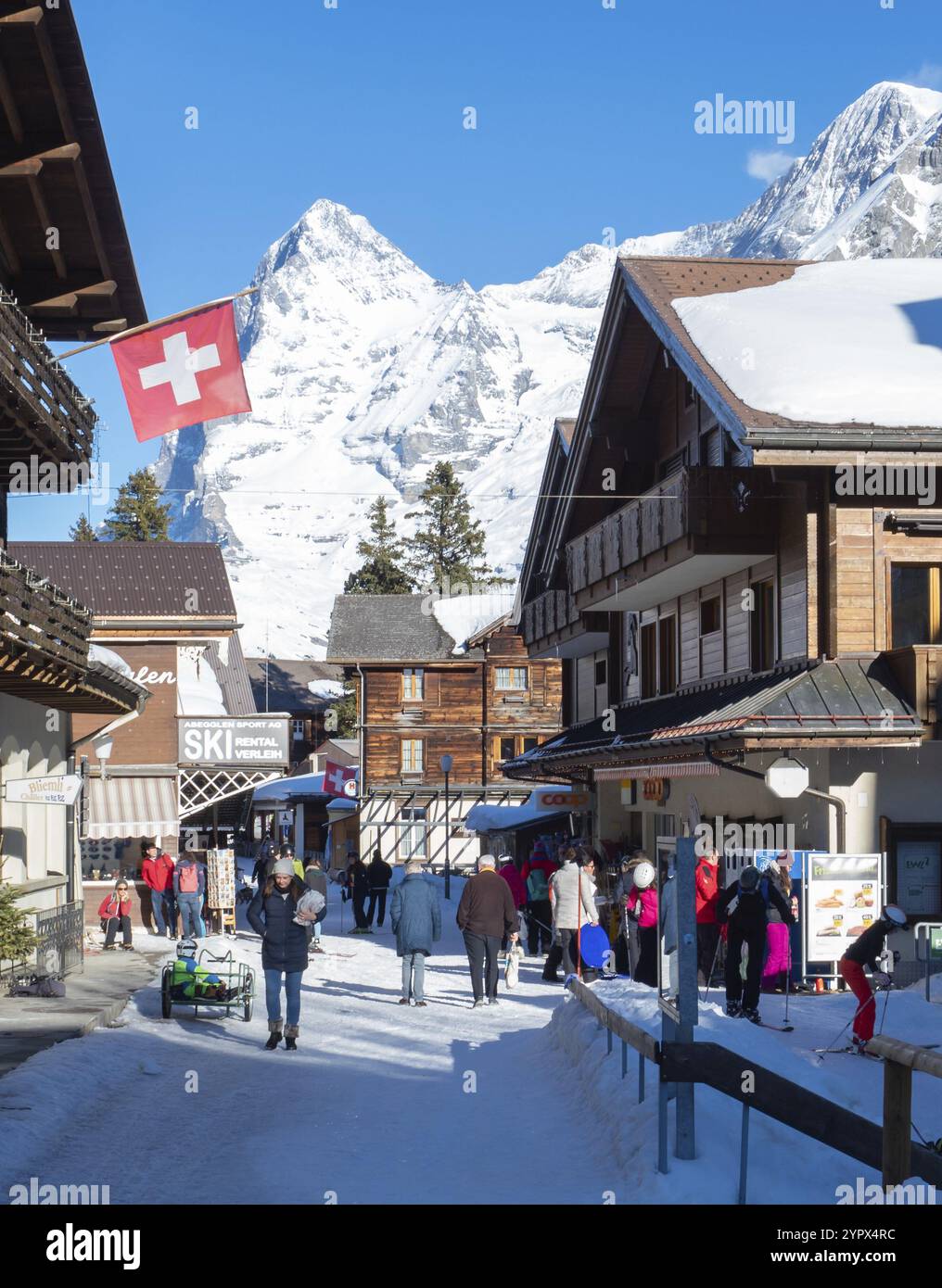 Muerren, Switzerland, is a famous ski ressort in the Alps. Situation of ...