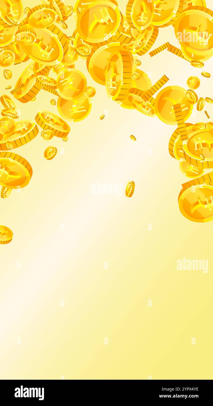 Indian rupee coins falling. Scattered gold INR coins. India money ...