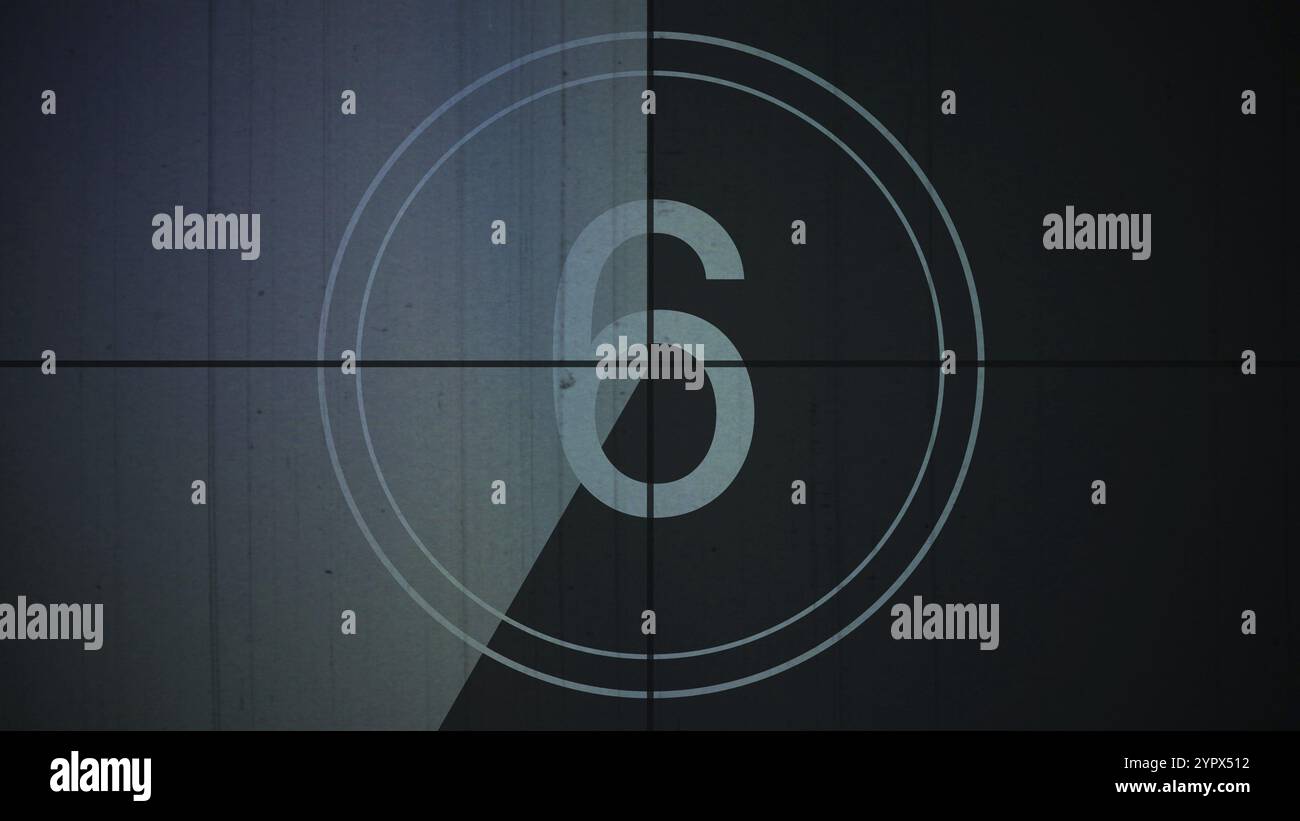 Film Vintage countdown number 6. Movie film strip with countdown number on grunge background. 2D ...