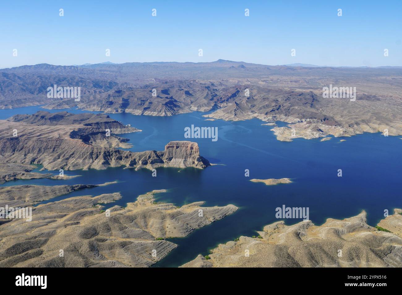 Aerial view of Lake Mead, man made lake that lies on the Colorado River ...