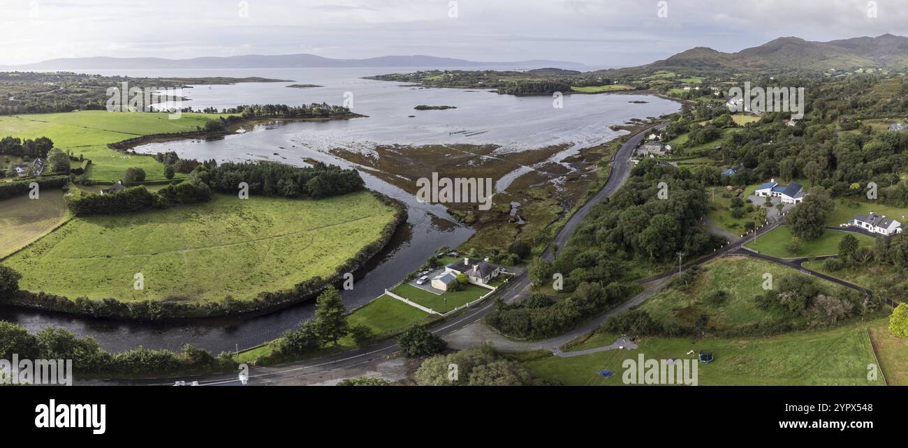 Typical house and road next to Bantry Bay, Beara Peninsula, Adrigole ...