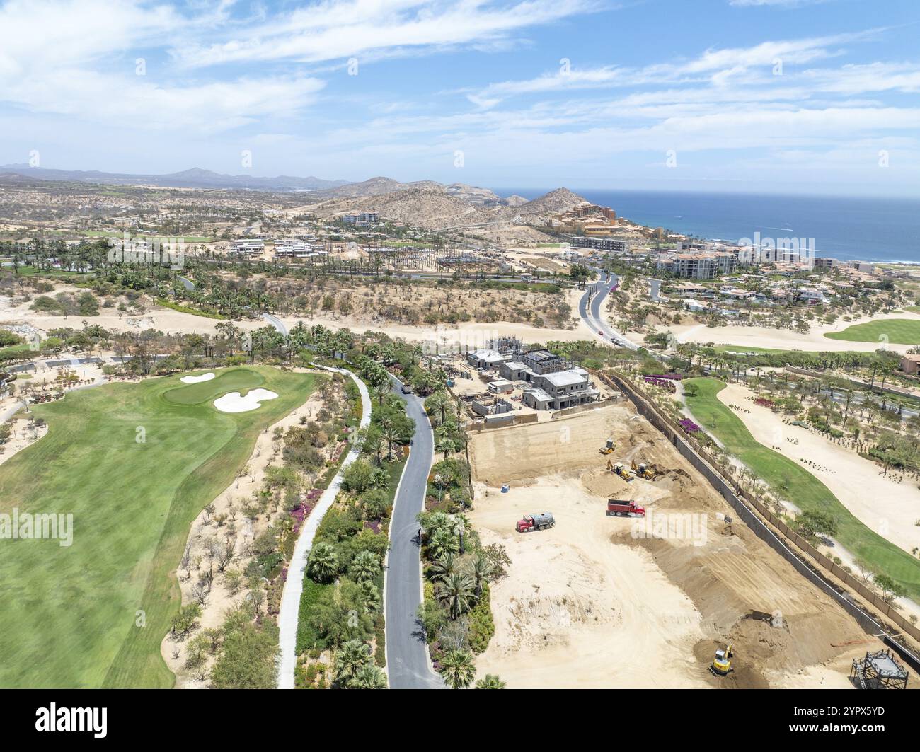 Aerial view of luxury golf course on the pacific ocean in Los Cabos ...