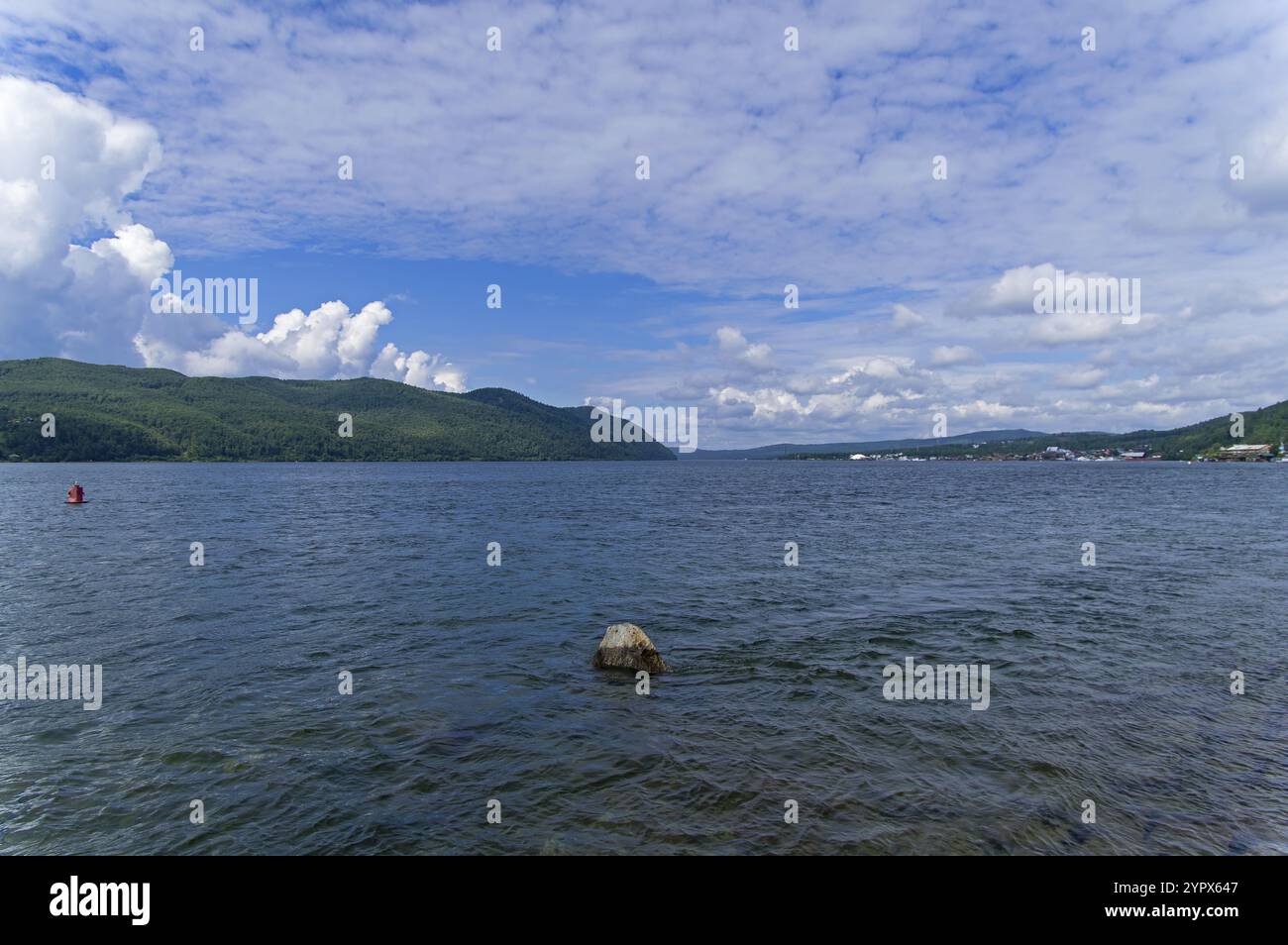 Larch bay at the village of Latvyanka, the source of the River Angara ...