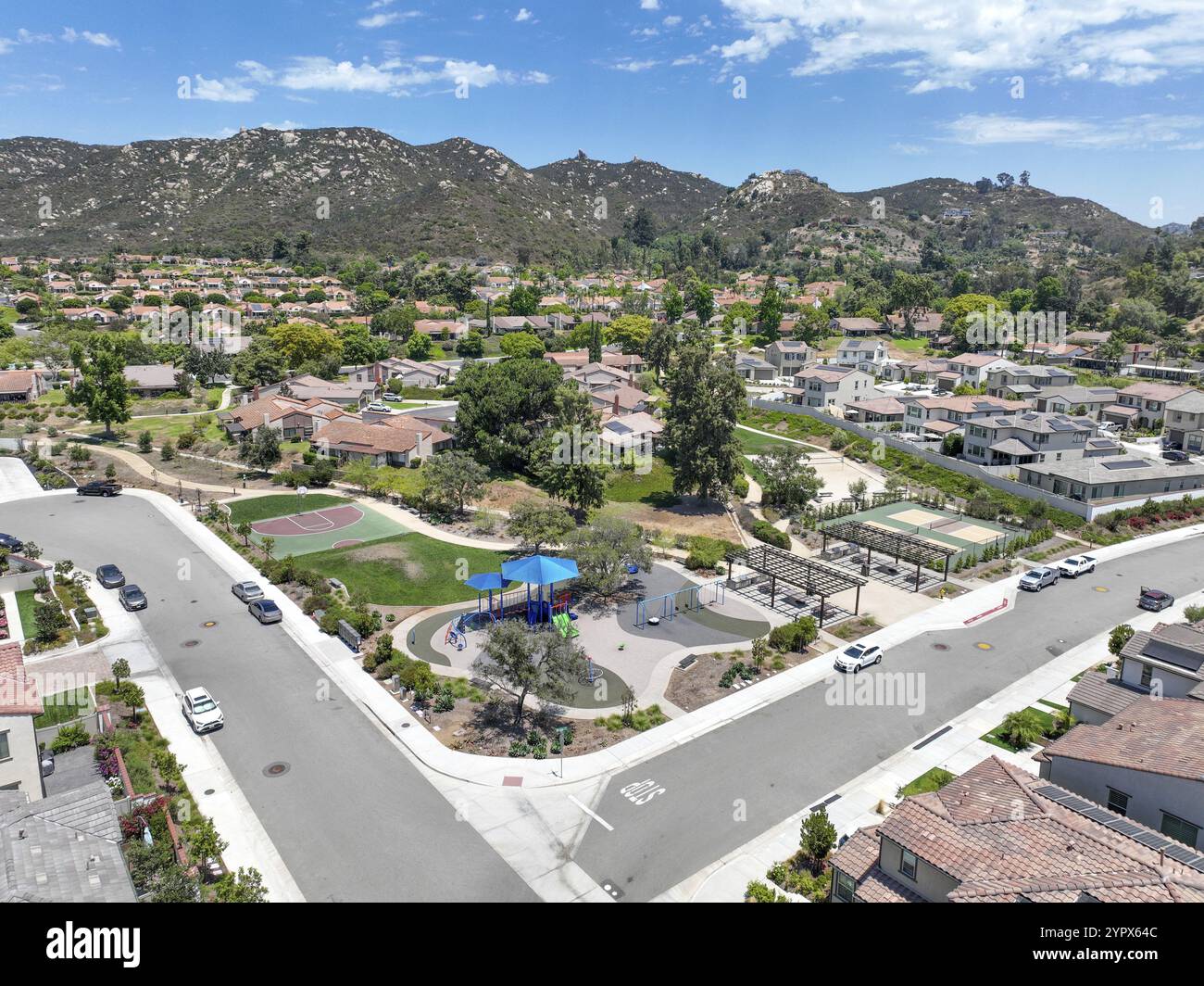 Aerial view of middle class community big houses, Escondido, South ...