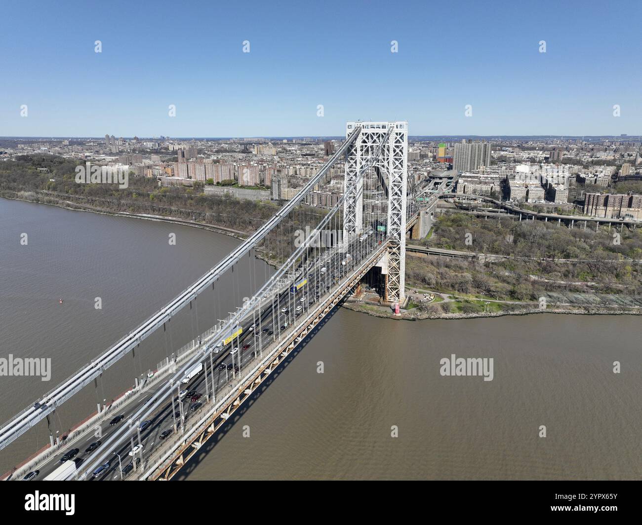 Aerial view of George Washington Bridge in Fort Lee, NJ. George ...