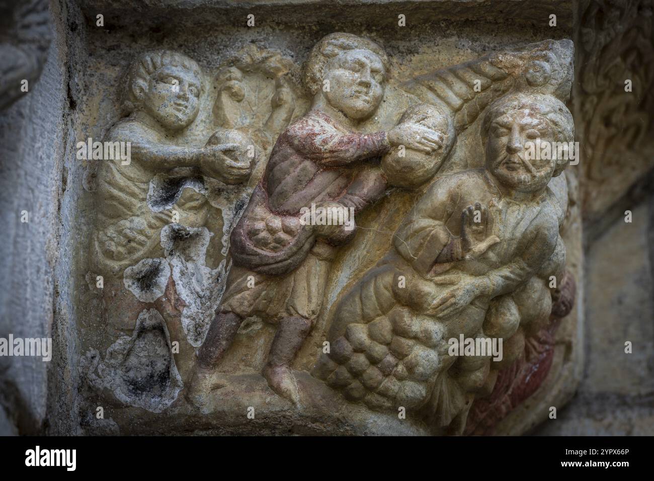 Stoning of st. stephen, north door, basilica Saint-Just de Valcabrere ...