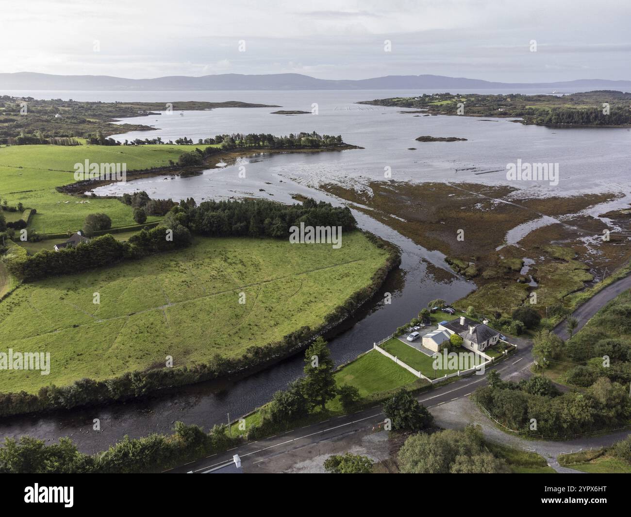 Typical house and road next to Bantry Bay, Beara Peninsula, Adrigole ...