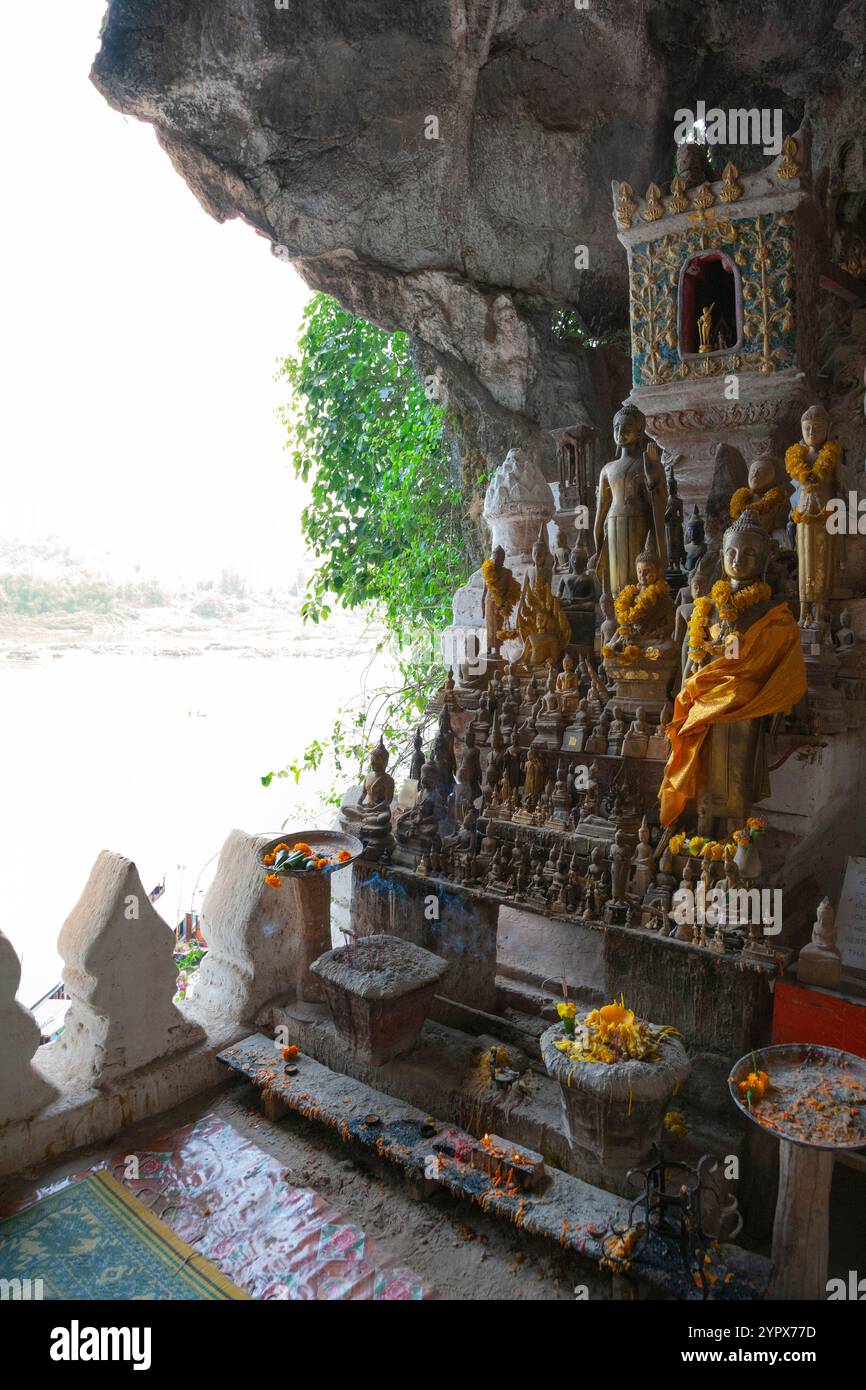 Tam Ting Caves near Ban Pak Ou, Mekong River, Laos. The caves are ...