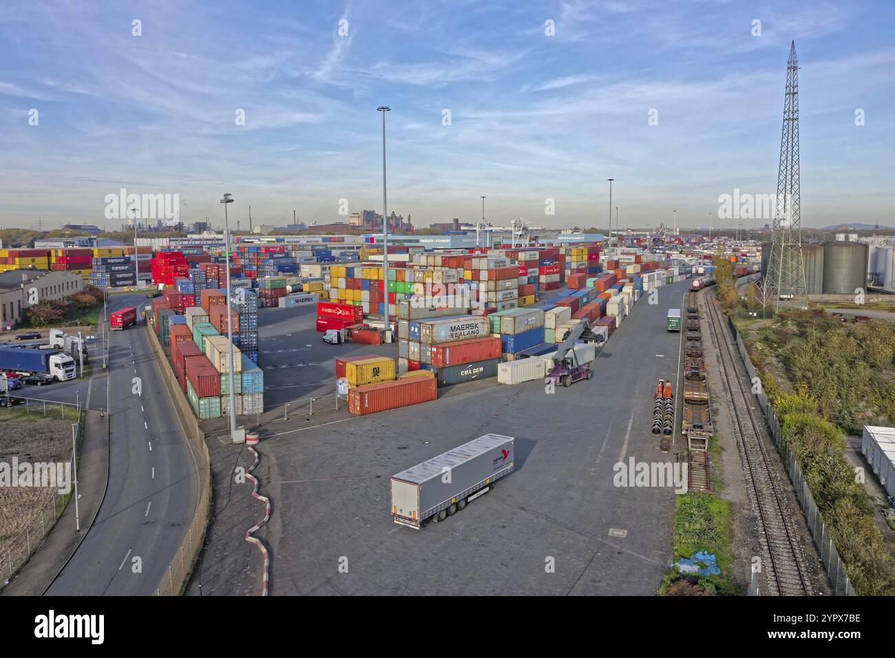 Commercial port with container terminal and oil tanks at the Rhine ...