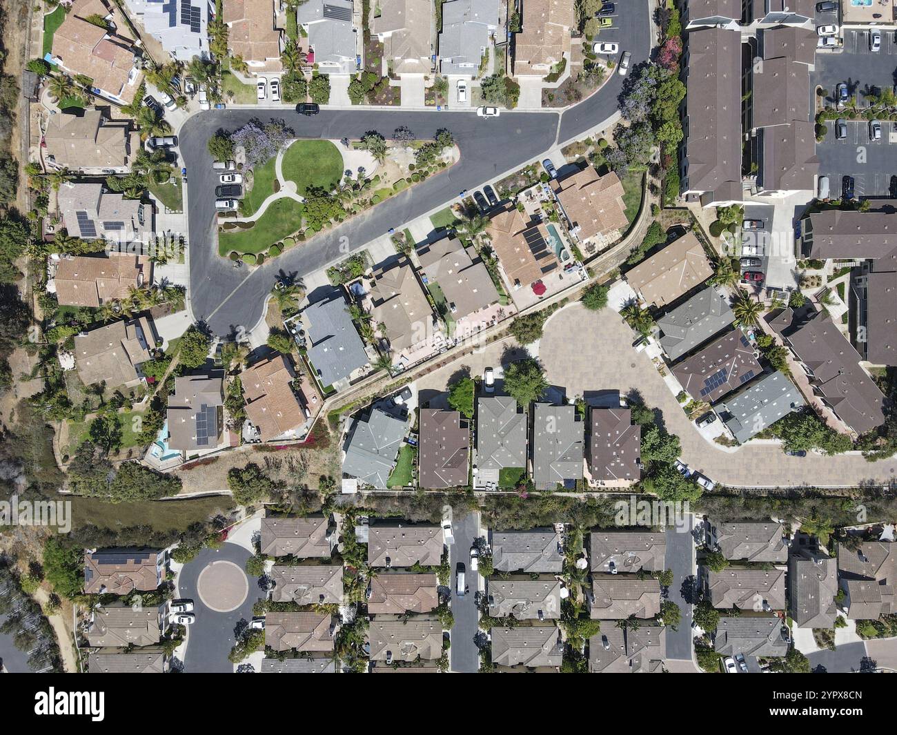 Aerial top view of suburb area with residential villa in San Diego ...