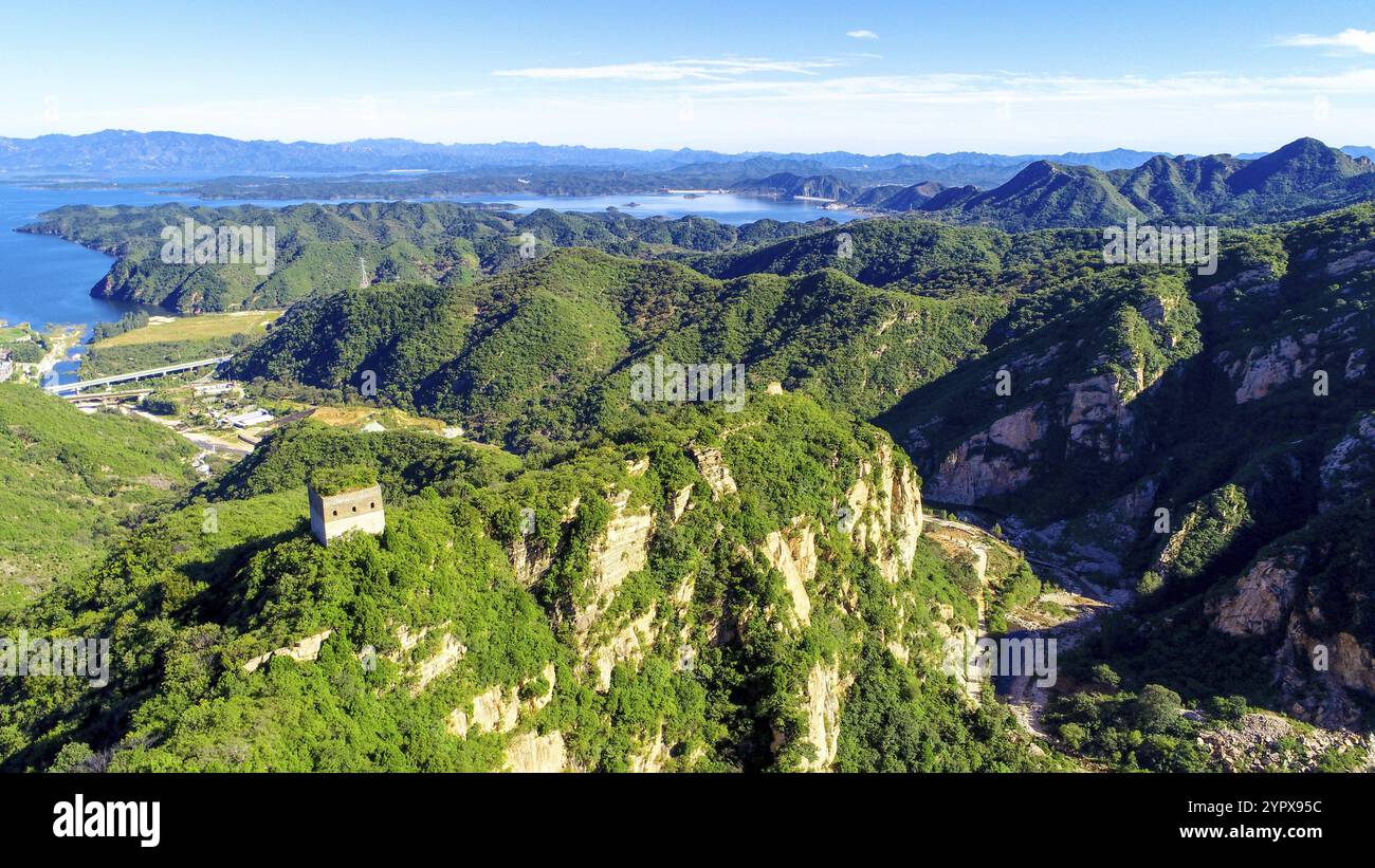 Aerial view of mountain with water reservoir on the background with ...