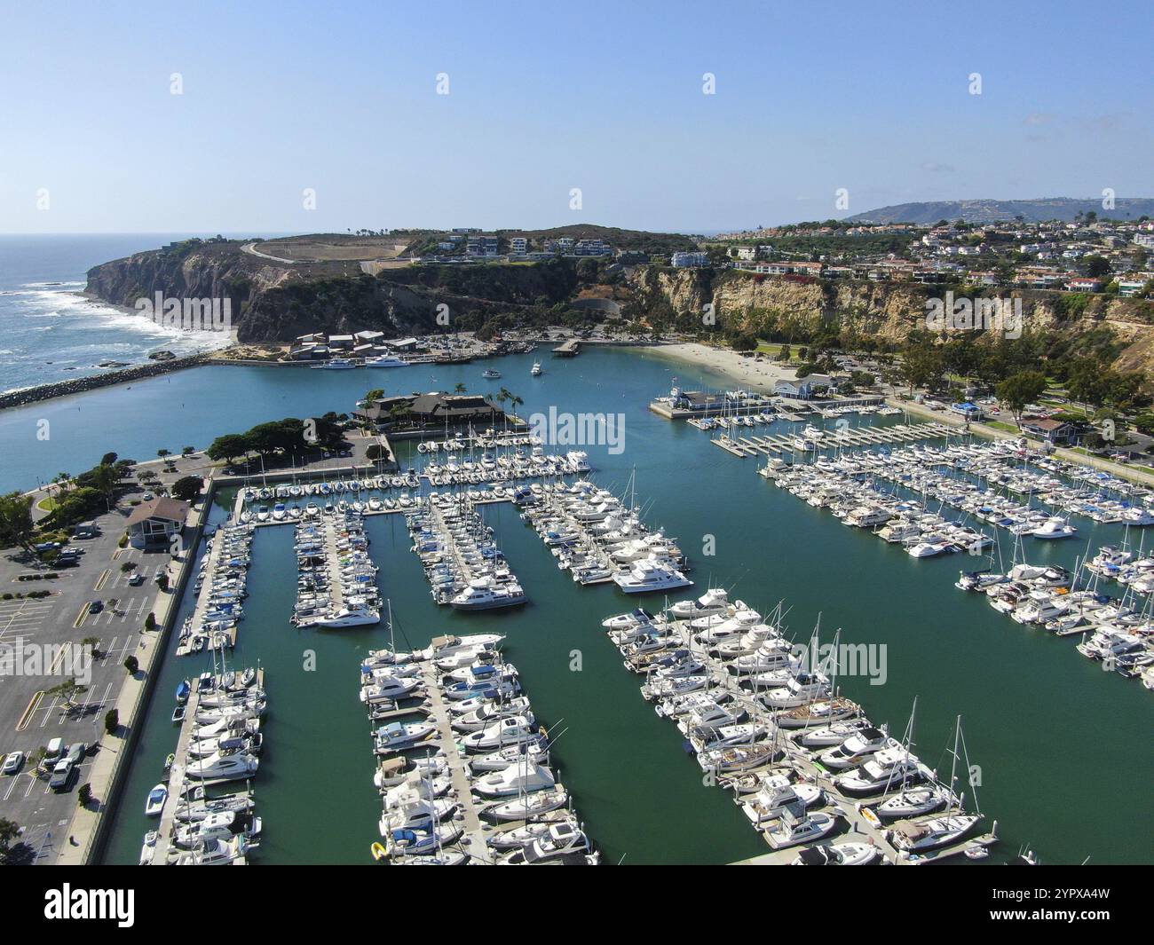 Aerial view of Dana Point Harbor and her marina with yacht and sailboat ...