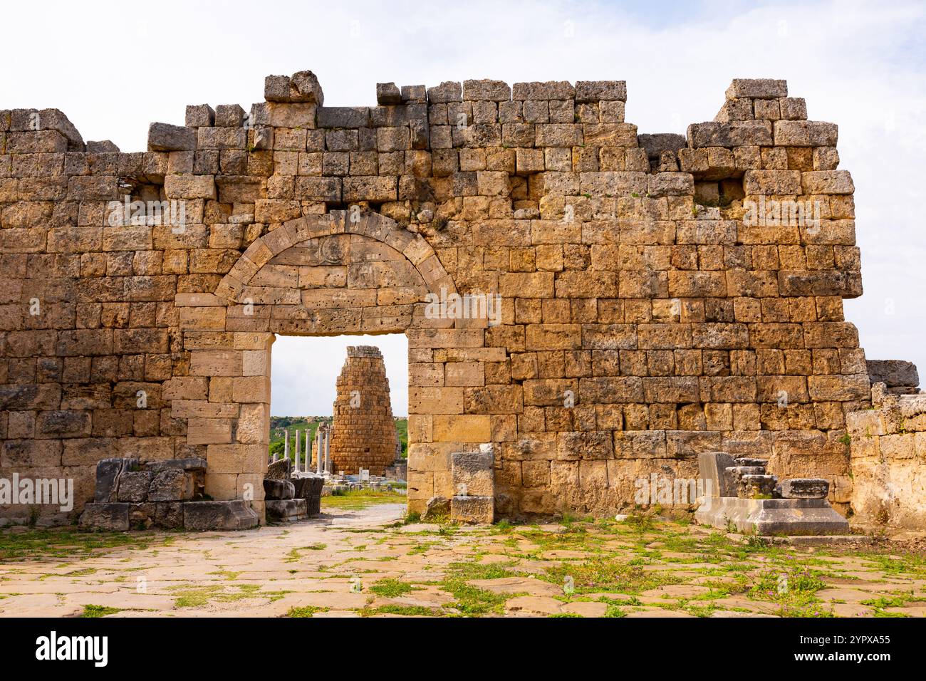 Scenic ruins of Perge. Roman gate. Turkey Stock Photo - Alamy