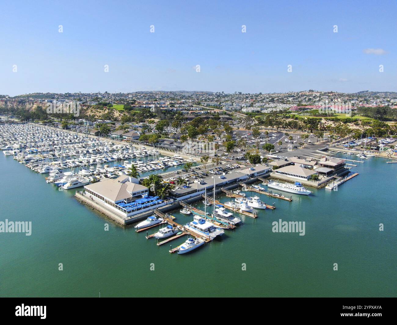 Aerial view of Dana Point Harbor and her marina with yacht and sailboat ...