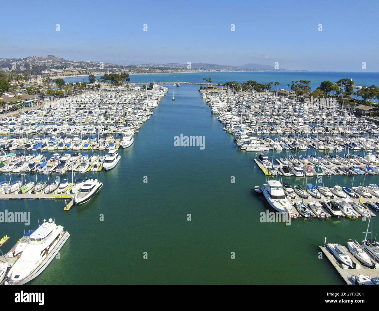 Aerial view of Dana Point Harbor and her marina with yacht and sailboat ...