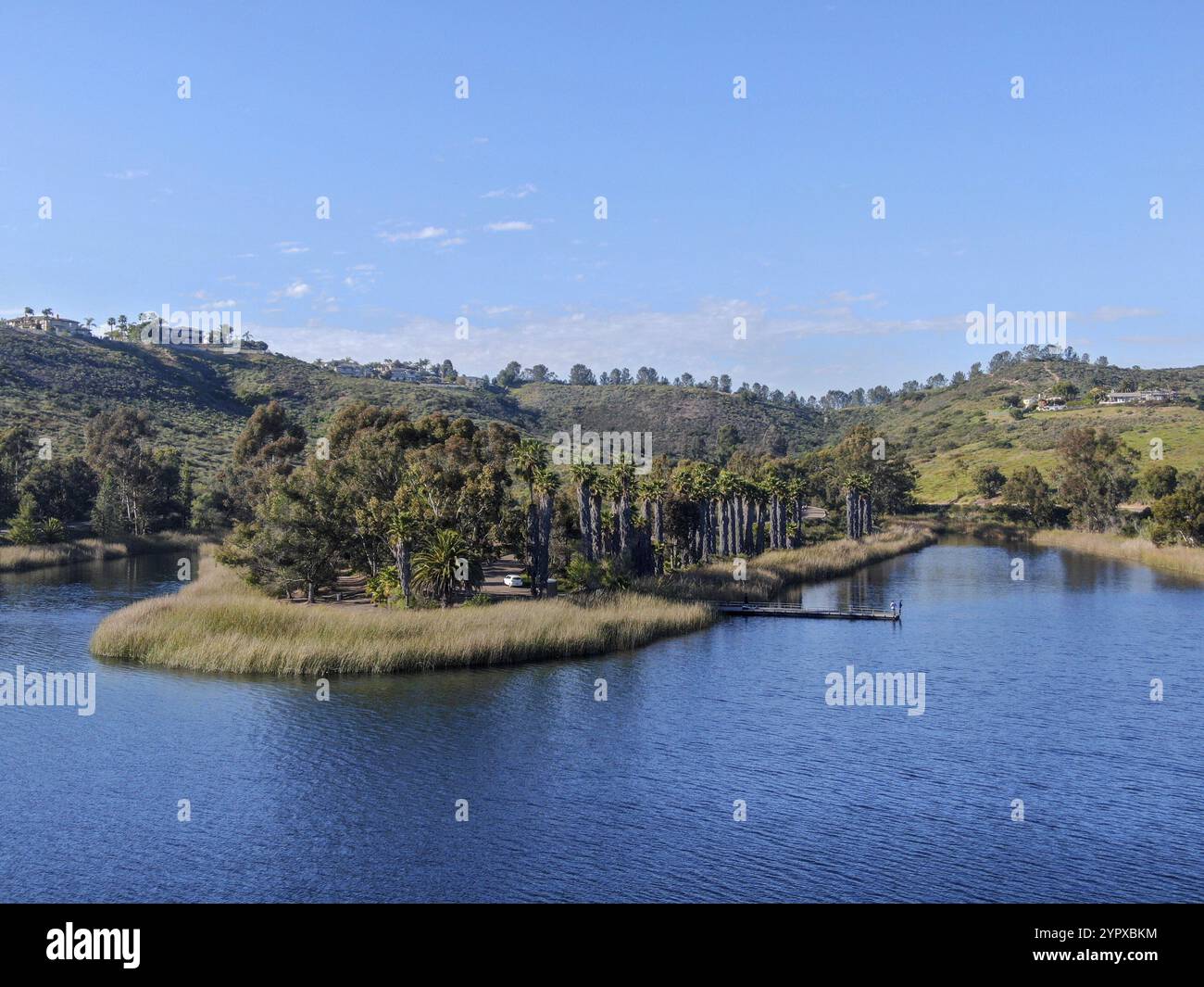 Aerial view of Miramar reservoir in the Scripps Miramar Ranch community ...